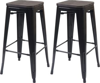 Mendler 2er-Set Barhocker HWC-A73 inkl. Holz-Sitzfl&auml;che, Barstuhl Tresenhocker, Metall Industriedesign stapelbar - schwarz