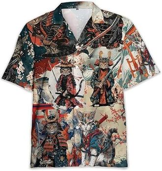 Keephen Style dart Japonais Chemises Hawaiiennes pour Hommes Femmes Guerrier Samoura&iuml; Impression 3D Chemises &agrave; Boutons &Eacute;t&eacute; Vacances Chemise