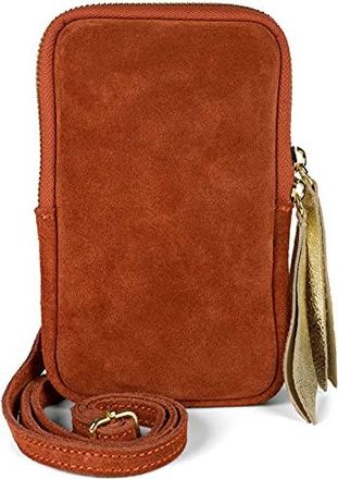 styleBREAKER Sac &agrave; bandouli&egrave;re en cuir pour portable, en daim souple, fermeture &eacute;clair, mini sac en cuir v&eacute;ritable 02012373, couleur:Rouille