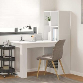 vidaXL Vidaxl - Bureau avec &eacute;tag&egrave;re Blanc 122 x 67 x 145 cm Bois ding&eacute;nierie