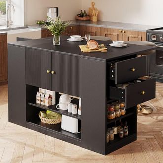 Urban Meuble Urban Meuble - lot de cuisine noir motif ondulé extensible avec plateau pliant