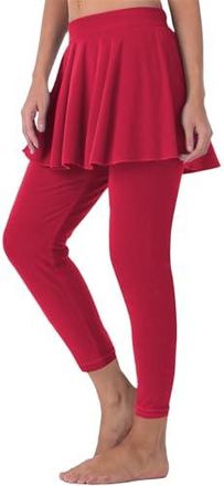 Generic Legging 2 en 1 pour femme avec jupe &eacute;lastique taille haute - Jupe de tennis extensible - Pantalon de sport d&eacute;contract&eacute; fronc&eacute; - Jupe de hockey - Capri