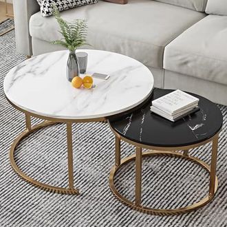 Generic WWERTYY Table Basse Extensible, Lot de 2 Tables Basses Rondes, Tables Basses Rondes pour Salon, Assemblage Facile, Table Basse Centrale avec tiroirs, 