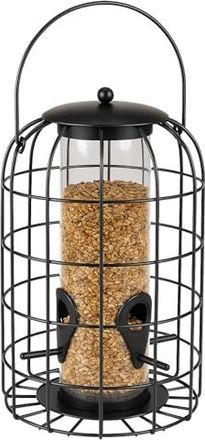 Flamingo Vogelfutterspender - Elma Schwarz - 27 cm - F&uuml;r K&ouml;rner - Metall & Polycarbonat - Schutzsilo - Flamingo