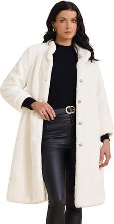 Allegra K Manteau Long en Fausse Fourrure pour Femme Blouson Moelleux Boutonné Manches Longues Manteau DHiver Duveteux Blanc S