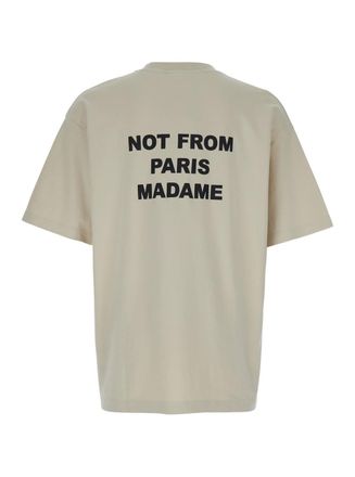Dr&ocirc;le de Monsieur Mens Crewneck T-Shirt Beige Cotton T-Shirts And Polos