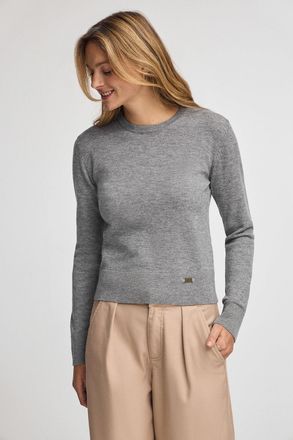 Polo Club Pullover aus Merinowolle grau meliert im Slim Fit mit Rundhalskragen