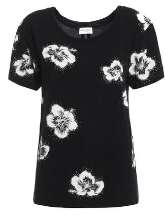 Saint Laurent Black Hibiscus Flower Print Top Size S