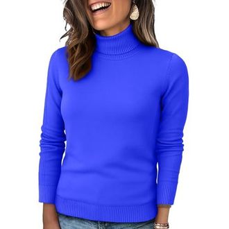 Generic Pull Femme Hiver Chaud col Montant Mode Ample Sweatshirts Couleur Unie Pull Femme Chic et El&eacute;gant D&eacute;contract&eacute; Manche Longue Jumper Tops Bleu