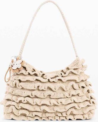 Desigual Grand sac au crochet avec fleurs - Beige-Neutral