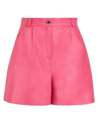 8 by YOOX LEATHER HIGH-WAIST PLEATED SHORTS