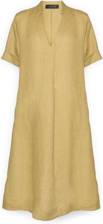 Elena Miro Femme, Robes, Vert, Taille: 50 FR Robe en lin &agrave; col en V