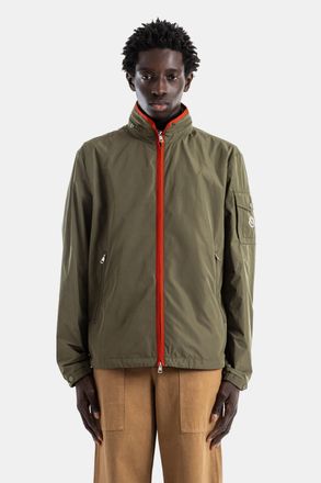 Moncler Mens Sayan Olive Green Nylon Windbreaker With Orange Zip Khaki Jacket