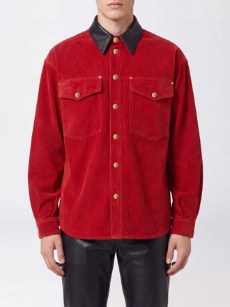Versace Chemise relaxed fit en velours c&ocirc;tel&eacute; avec col en cuir