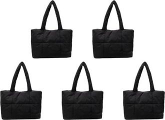 Generic Sac fourre-tout matelass&eacute; pour femme tendance de couleur unie avec int&eacute;rieur spacieux pour un usage quotidien et les voyages, Noir 5 pi&egrave;ces., 13.39*5.