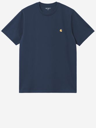 Carhartt Work in Progress Mens Cotton T-Shirt With Logo Navy Combed Single Jersey T-Shirts And Polos