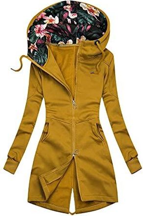 Generic Vestes pour femmes 2026 &agrave; capuche &agrave; col roul&eacute; et poche &agrave; fermeture &eacute;clair de couleur unie, jaune, XXL