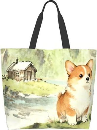 Generic Lac Du Chalet De Corgi Mountain Sac Courses D&eacute;contract&eacute; Sacs De Courses R&eacute;utilisable Sac Fourre Tout Pour Travail Shopping Gym