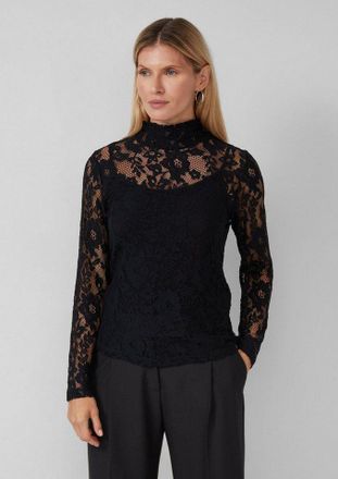 s.Oliver Langarmshirt T-Shirt Transparentes Spitzen-Shirt im Slim Fit