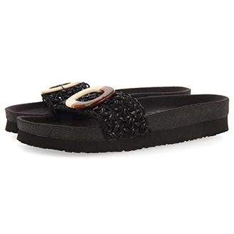 Gioseppo Tongs de pelle bio, couleur marron avec ornement pour femme candiva, Noir, 36 EU