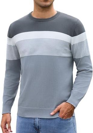 iClosam Pull Col Rond Homme ray&eacute; Pulls &agrave; Manches Longues tricot&eacute; Pullover Fin pour Hommes Gris fonc&eacute; 3XL