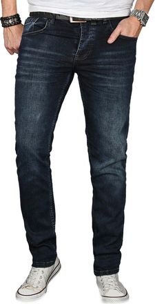 Alessandro Salvarini Designer Herren Jeans Hose Regular Slim Fit Jeanshose Basic Stretch [AS-059 - W32 L36], Dunkelblau Night