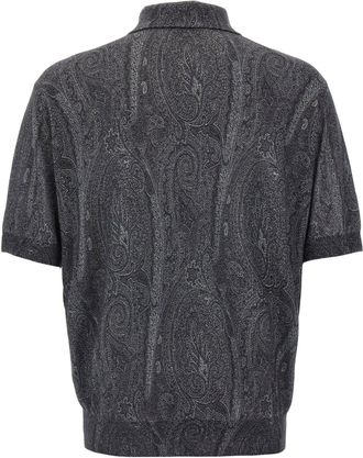 Etro Paisley-Print Silk-Cashmere Polo Shirt - Charcoal