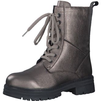 Marco Tozzi Damen Stiefeletten zum Schnüren aus Leder mit Blockabsatz, Silber (Pewter), 38 EU