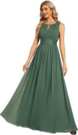 Ever-pretty Robe de Soirée col Rond sans Manches Robe Mousseline Femme Tenue Soiree Femme Chic Vert Eucalyptus 52
