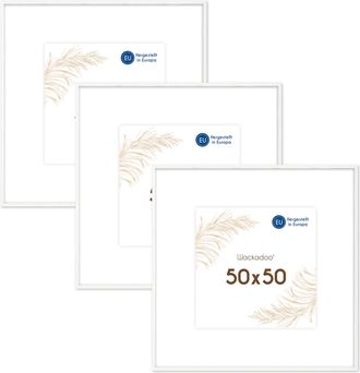 Wackadoo Bilderrahmen quadratisch 50x50 wei&szlig; 3er Set Holz Bilderrahmen Set Fotowand Fotorahmen mit Glas Holz Picture frame poster