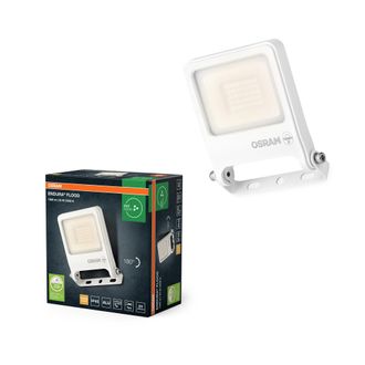 Osram ENDURA FLOOD PC 20W LED-Fluter, 3000K warmwei&szlig;, 1800 Lumen, IP65 Flutlicht in Wei&szlig;, recyceltes Aluminium, Schwenkb&uuml;gel 180&deg;, Wei&szlig;