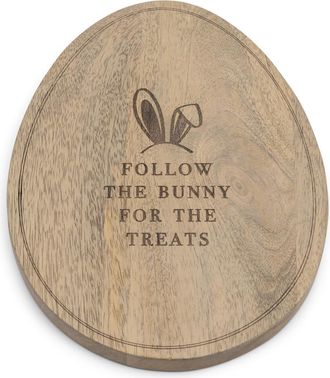 Riviera Maison Servierbrett Holz Osterei-Form, Osterdekoration rustikal Ostern Dekorationen - Follow The Bunny Serving Plate - (LxBxH) 25x18.5x1.5