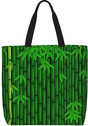 Generic Sac De Courses Branche Botanique De Bambou, Style Tropical Chinois Sac &Agrave; Provisions En Toile R&eacute;utilisable Avec Poign&eacute;es Sacs &Agrave; Main, Pour &Eacute;cole, Femme