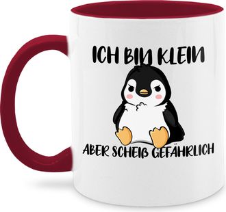 Shirtracer Tasse Tassen 325ml - Statement - Ich bin klein aber schei&szlig; gef&auml;hrlich Pinguin - Spr&uuml;che Kleine Lustig Spruch - 325 ml - Bordeauxrot - pinguintasse spr