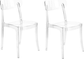 Beliani Stuhlset 2 St&uuml;hle Transparent Kunststoff robuste R&uuml;ckenlehne Armlos Stapelbar modernes Design