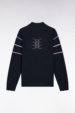 Eden Park Cardigan Zipp&eacute; En Coton Marine Broderie Tricolore