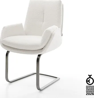 DELIFE Freischwinger Clea-Flex Boucl&eacute; Creme-Wei&szlig; Freischwinger flach Graphit, Esszimmerst&uuml;hle