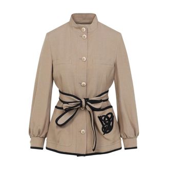 Valentino Caban Embroidered Logo Vg Jacket - - Jackets - Damen - Beige - M