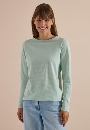 Cecil Langarmshirt CECIL, Damen, Gr. XXL (46), gr&uuml;n (frost mint), Web, 80% Baumwolle, 20% Polyester, gestreift, comfort fit normal, U-Boot-Ausschnitt, abges