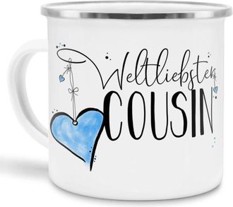 Tassendruck Emaille mit Spruch für den Weltbesten Cousin - Kaffeetasse/Familie/Geschenk-Idee/Mug/Cup/Emaille klein