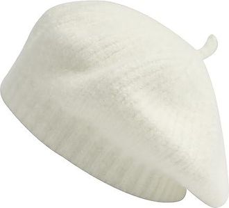 ZLYC Bérets Basques Tressés en Laine Baggy pour Femme(Couleur : Blanc uni),Taille Unique