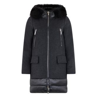 Moorer Femme, Manteaux, Gris, Taille: 34 FR Long Manteau en Laine avec Col en Fourrure