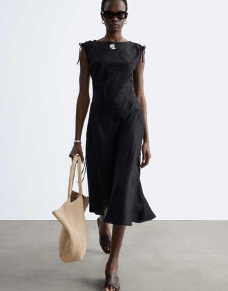 & Other Stories Asymmetrisches Midikleid aus reinem Leinen in Schwarz