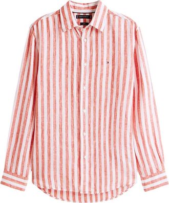 Tommy Hilfiger Homme, Chemises, Rouge, Taille: L Chemise &agrave; Rayures en Lin Coupe R&eacute;guli&egrave;re