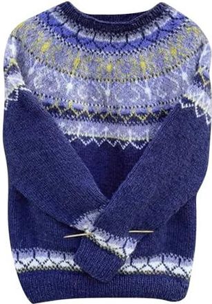 Generic Uwdiohq Womens Isle Sweaters Long Sleeve Crew Neck Colorful Casual Loose Knitted Pullover Winter Tops Manteaux De Pluie pour Femmes Imperméables (Purp