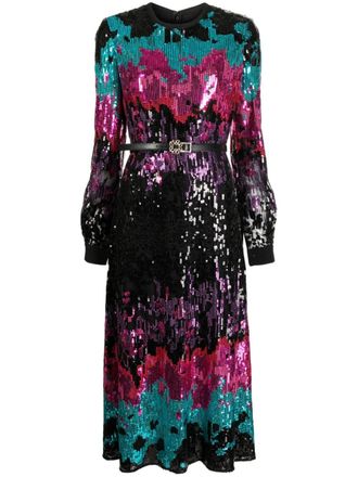 Elie Saab robe orn&eacute;e de sequins &agrave; taille ceintur&eacute;e - Rose