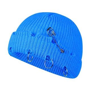 Generic Bonnet tricot&eacute; avec d&eacute;coration et &eacute;pingle unisexe c&ocirc;tel&eacute; doux unisexe pour homme et femme, bonnet dhiver en tricot doux et chaud, 01-bleu, taille uniq