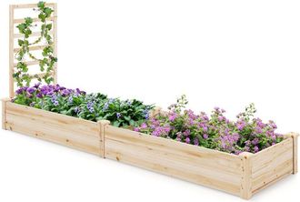 Costway Costway - Jardini&egrave;re avec Treillis en Bois avec Base Ouverte, 2 Bacs &agrave; Fleurs Ext&eacute;rieur pour Plante Grimpante, Lit de Jardin Sur&eacute;lev&eacute;e R&eacute;sistance &agrave;