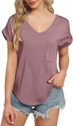 Generic Tee Shirt Femme Grande Taille Occasionnelles Chic Tshirt Top Manche Courte &Eacute;t&eacute; Ample Basique T-Shirt Sport Blanc Col en V Haut Blouse &Agrave; Manche Courte 