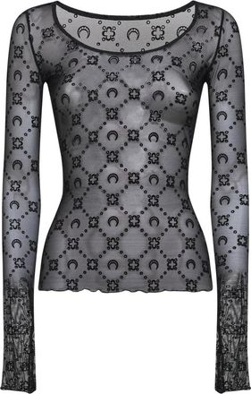 Marine Serre Femme, Tops, Noir, Taille: 42 FR Moonogram Mesh Flock Second Skin Highneck Top